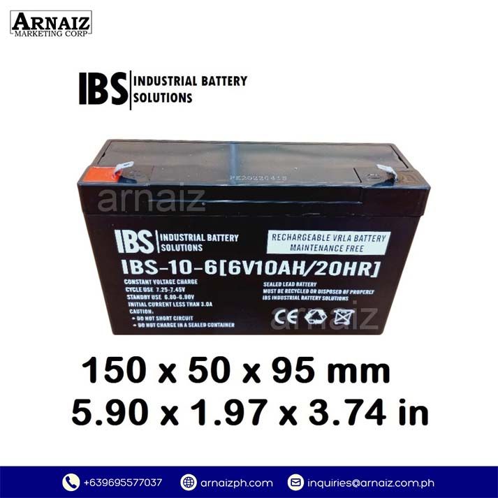 IBS-10-6 VRLA Battery (6V 10Ah) Sealed Lead-Acid Standby Battery | IBS ...