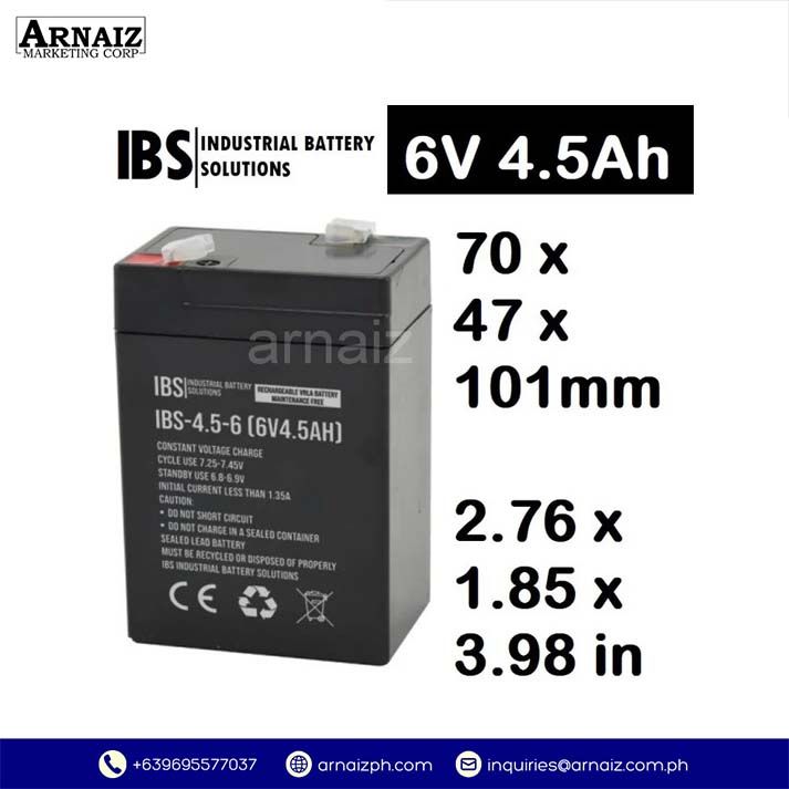 IBS 4.5-6 VRLA Battery (6V 4.5Ah) Sealed Lead-Acid Standby Battery ...