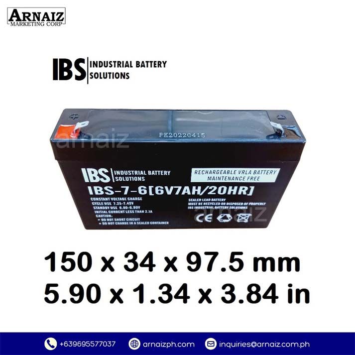 IBS 7-6 VRLA Battery (6V 7Ah) Sealed Lead-Acid Backup Power Battery ...