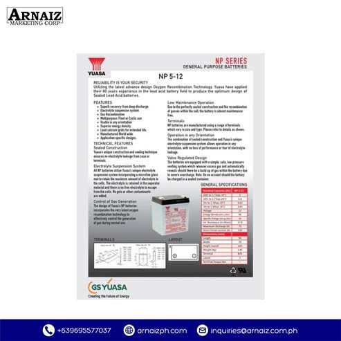 Yuasa NPH5-12 VRLA Battery (12V 5Ah High-Rate) Sealed Lead-Acid ...