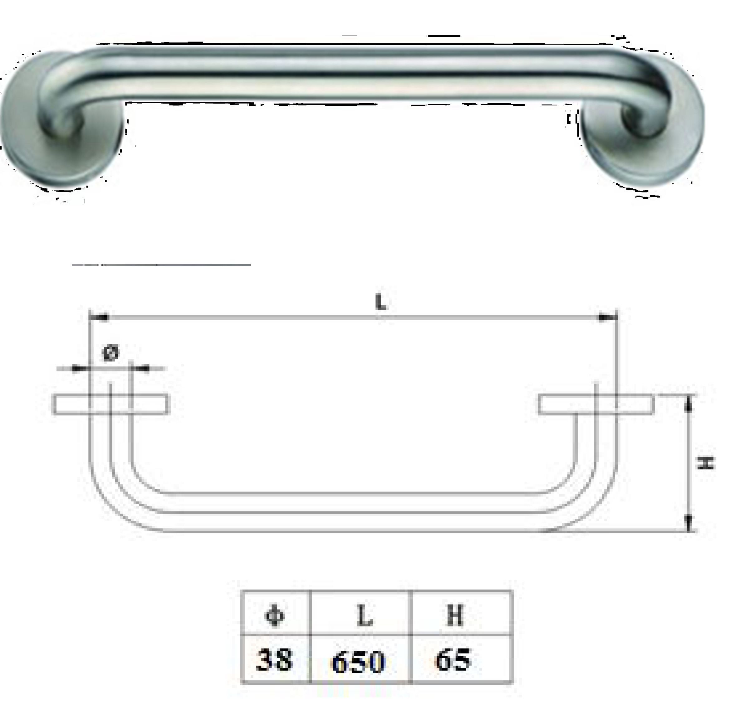 GB650 - 650x38mm SS grab bar on rose | Dor Ware Resources Pte Ltd | SG