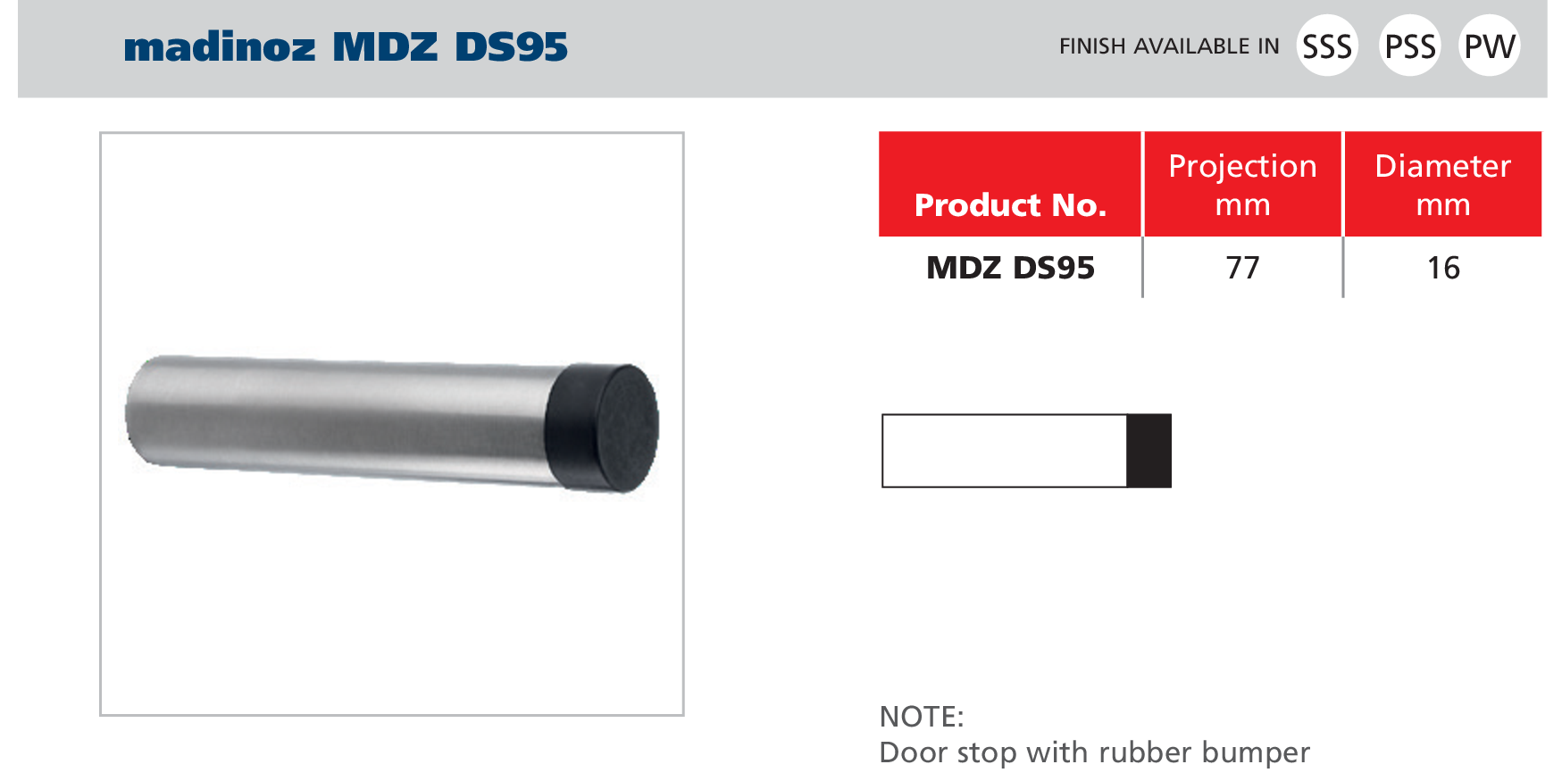 MDZ DS95 Wall Mounted Door Stop | Dor Ware Resources Pte Ltd | SG