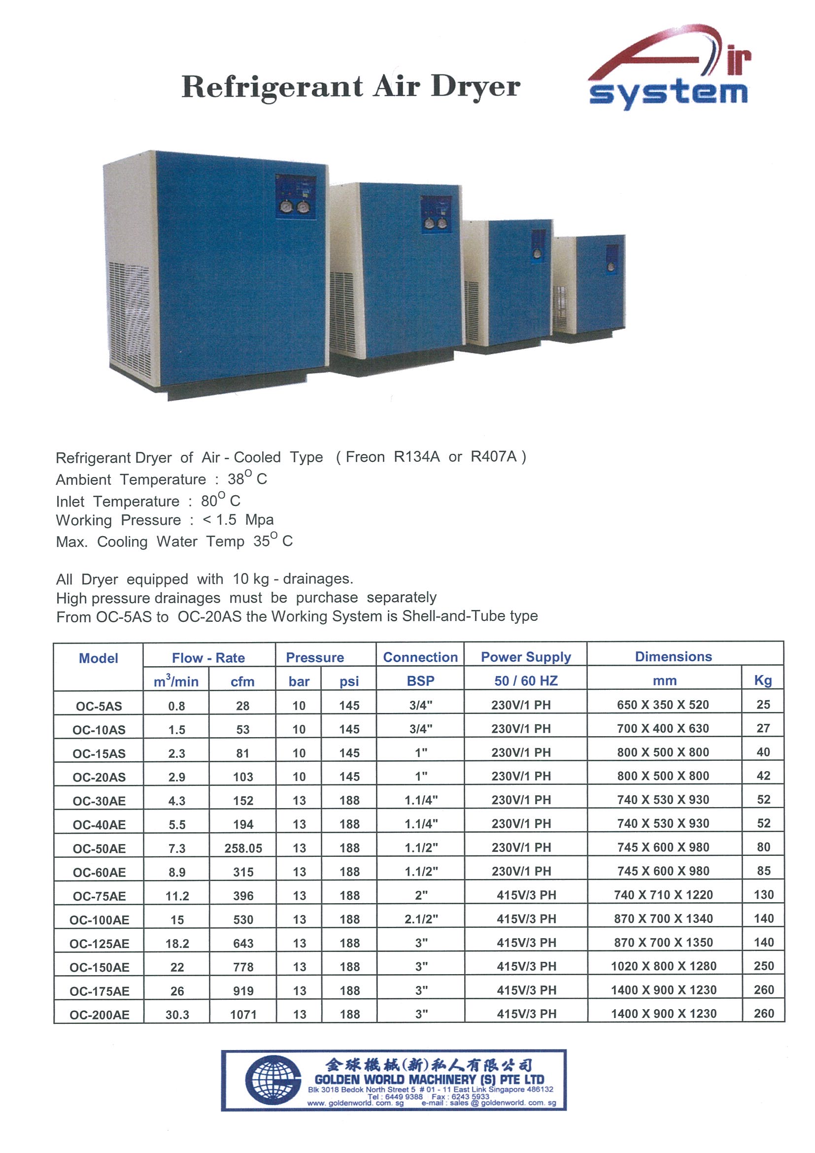 Refrigerant Air Dryers | Golden World Machinery (S) Pte Ltd | SG