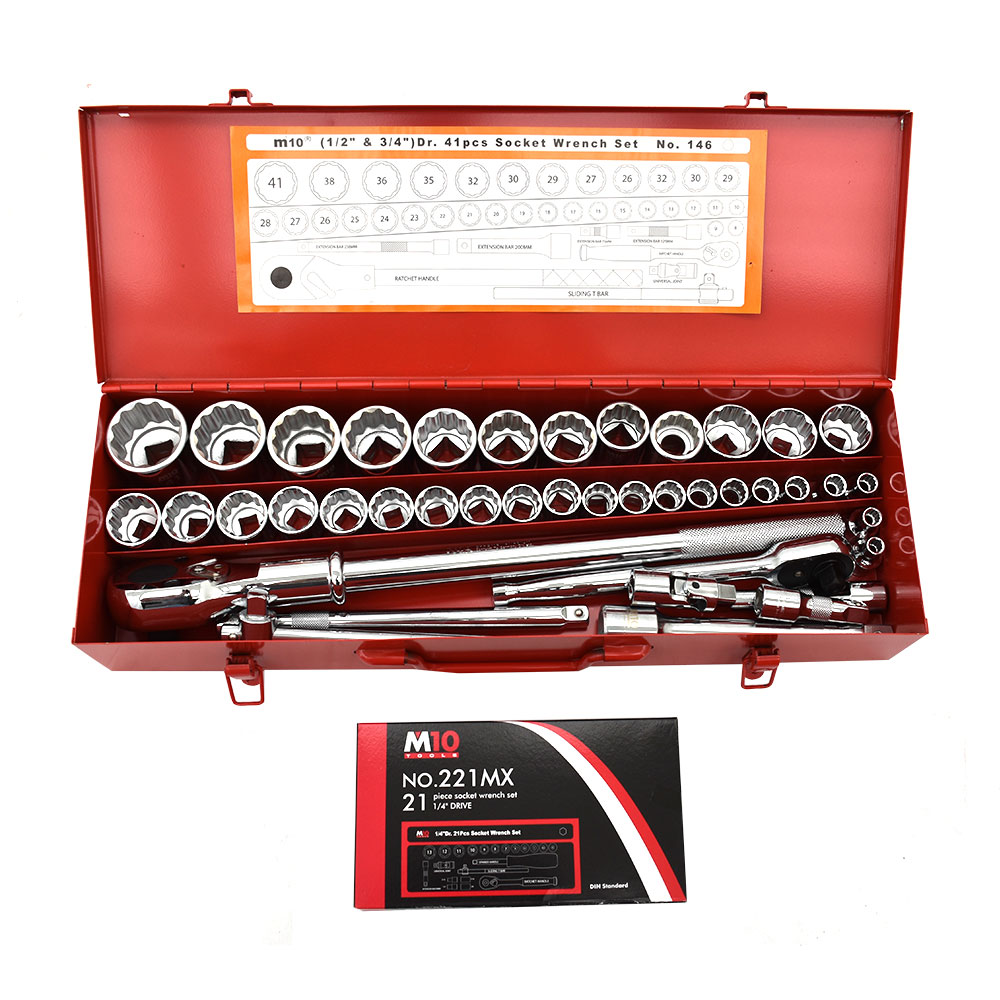 M10 1 4 1 2 3 4 Drive Socket Set 62 Pieces SH Construction 