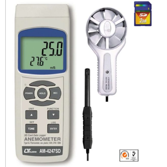 Lutron AM-4247SD Anemometer/Air Flow + Humidity/Temp. + type K/J Temp ...
