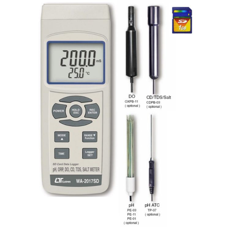 Lutron WA-2017SD PH/ORP, DO, CD/TDS, Salt Meter, SD Card | Silicon ...